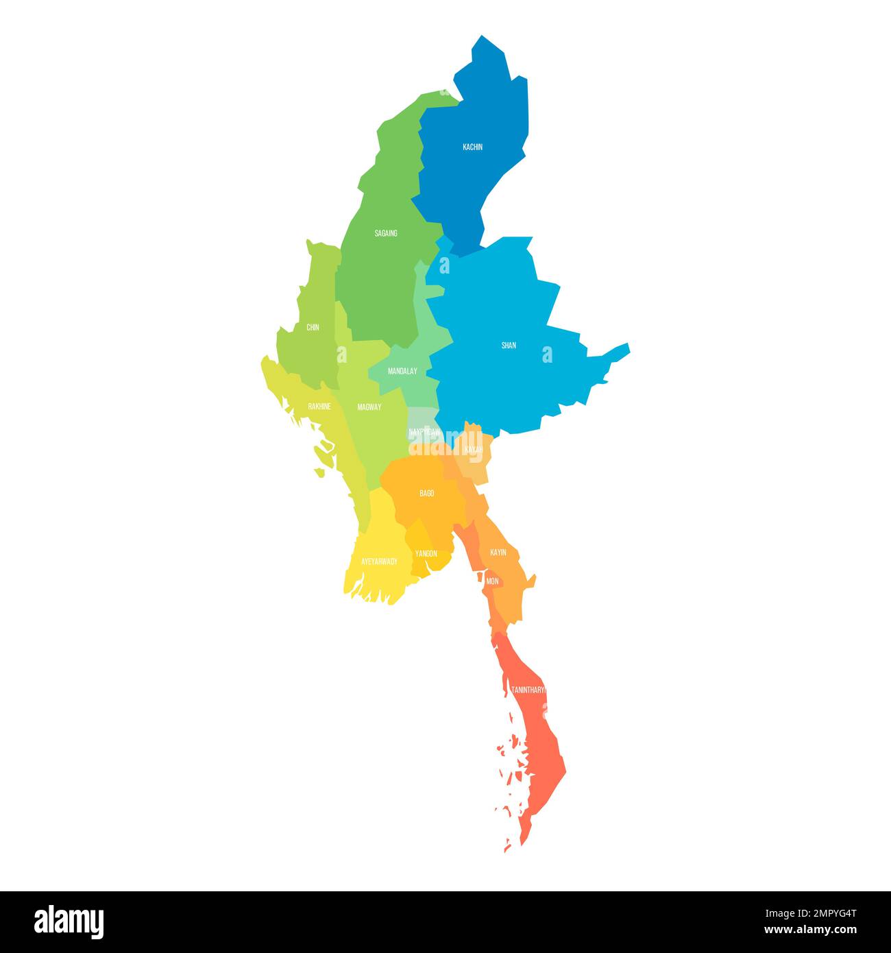 Myanmar political map of administrative divisions - states, regions and ...