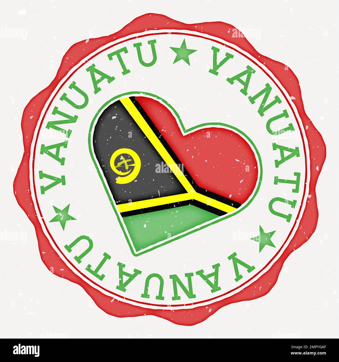 Vanuatu heart flag logo. Country name text around Vanuatu flag in the shape of a heart. Elegant ...