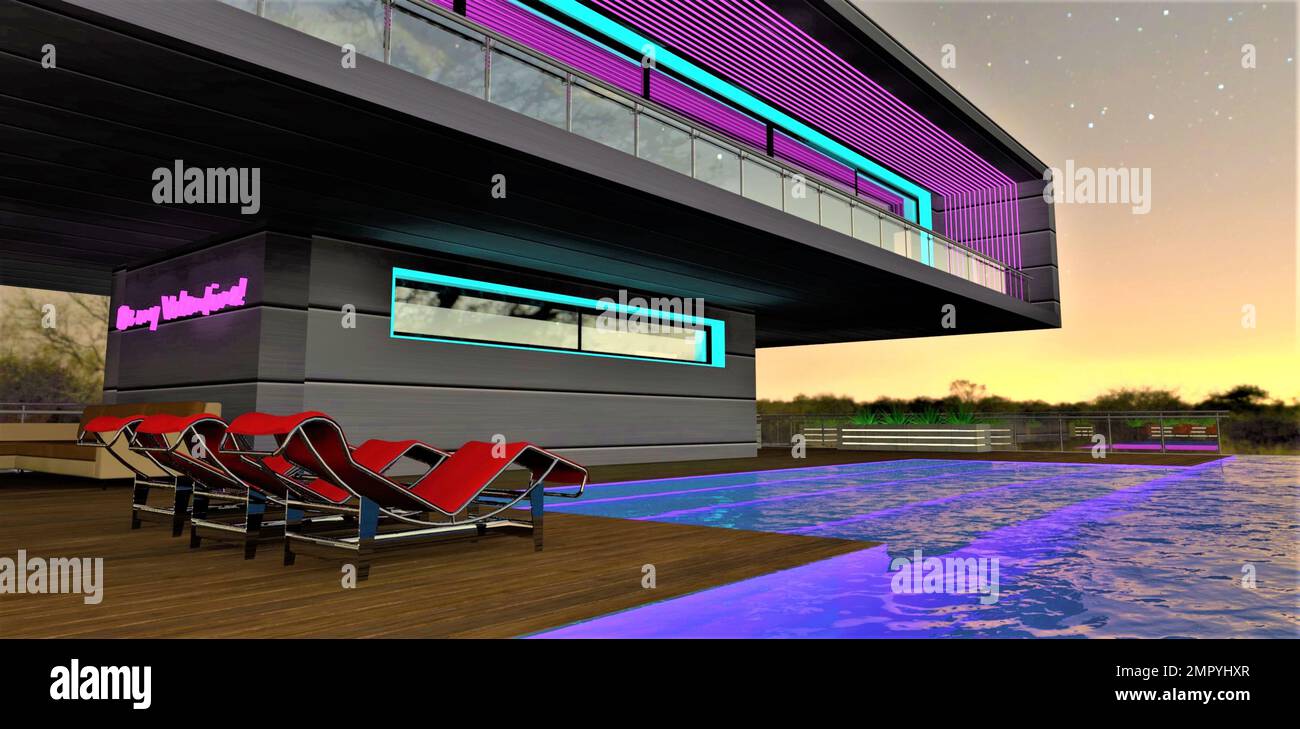 Beautiful view of the blue pool surface on the rooftop of the upscale ...