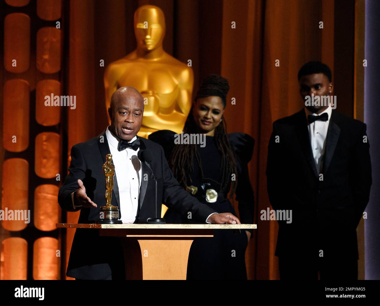 Filmmaker Charles Burnett addresses the audience after receiving an ...