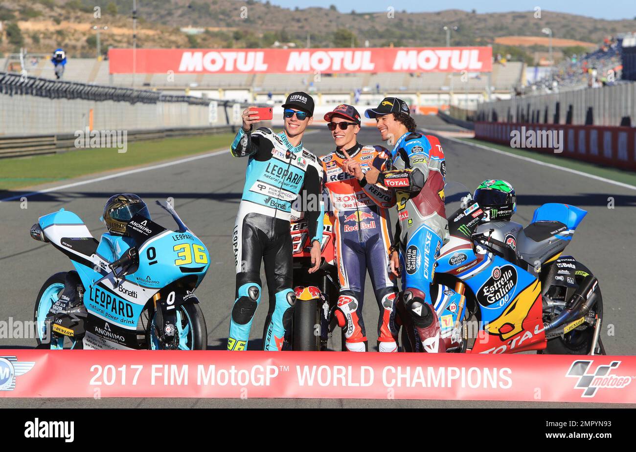 The 3 Motorcycle World Champions pose for a selfie after the Valencia ...