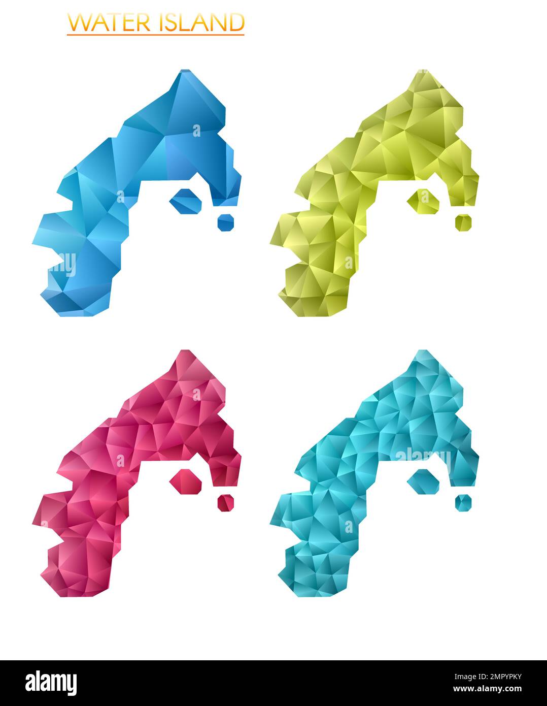 Set of vector polygonal maps of Water Island. Bright gradient border ...