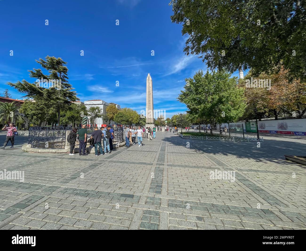 The people visiting the ancient Egyptian Obelisk of Theodosius in ...