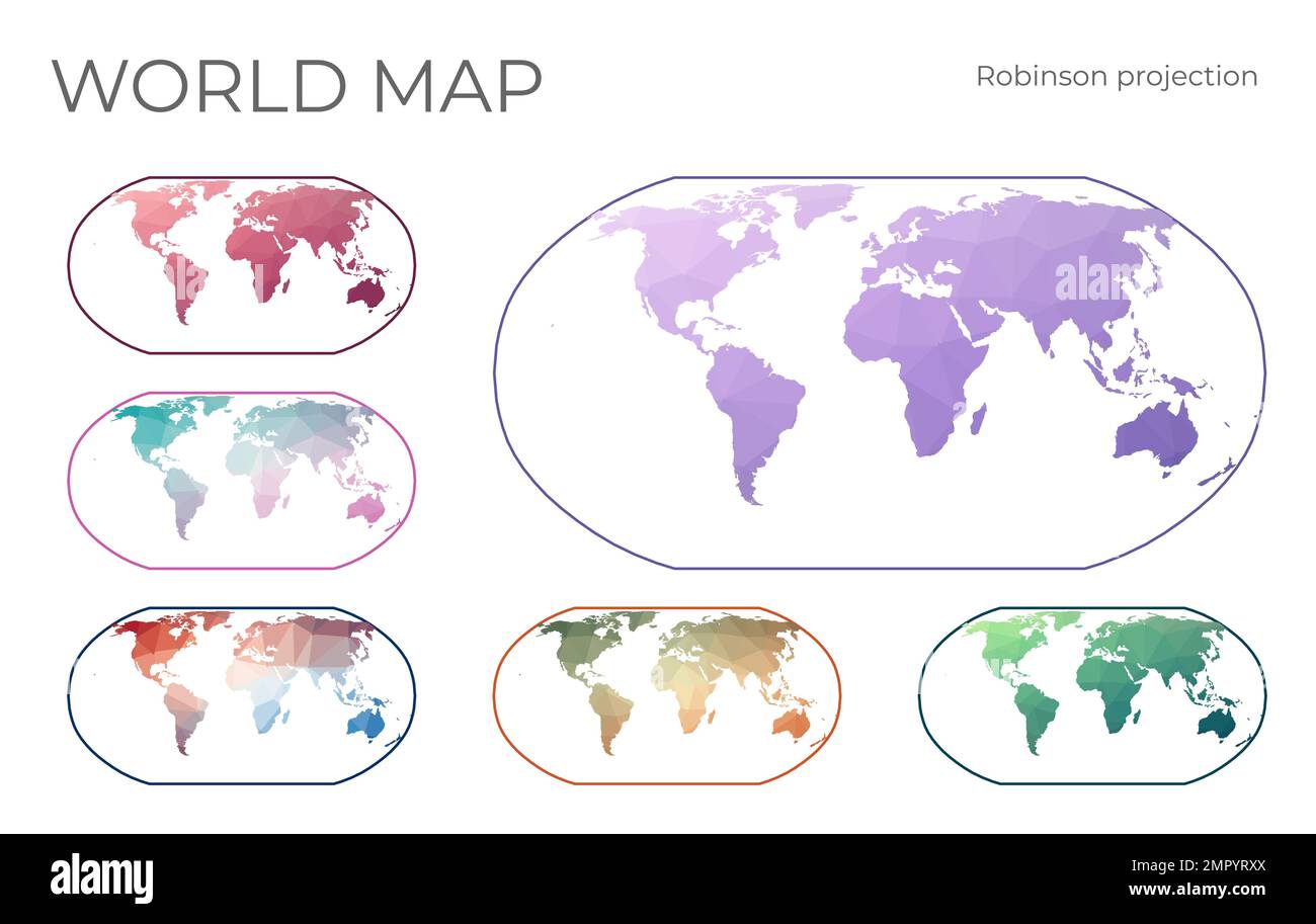 Low Poly World Map Set Robinson Projection Collection Of The World Maps In Geometric Style