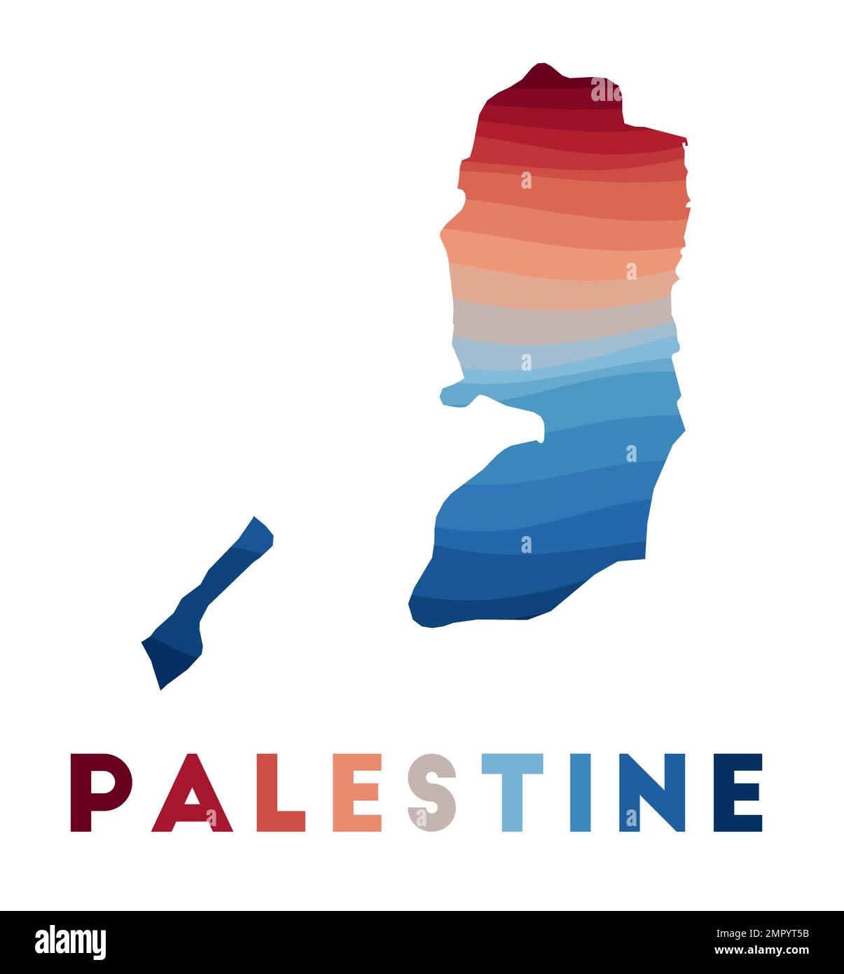 Palestine map. Map of the country with beautiful geometric waves in red ...