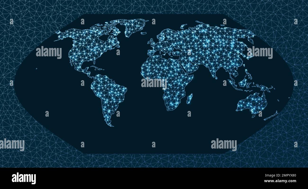 Global Network Concept Eckert 5 Projection World Network Authentic Connections Map Vector