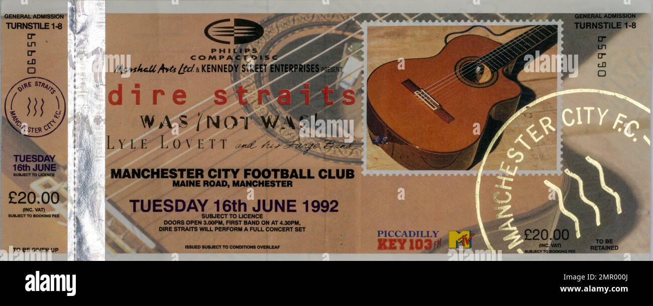 Dire Straits, Manchester City, 16 June 1992, Concert Ticket Stubs ...