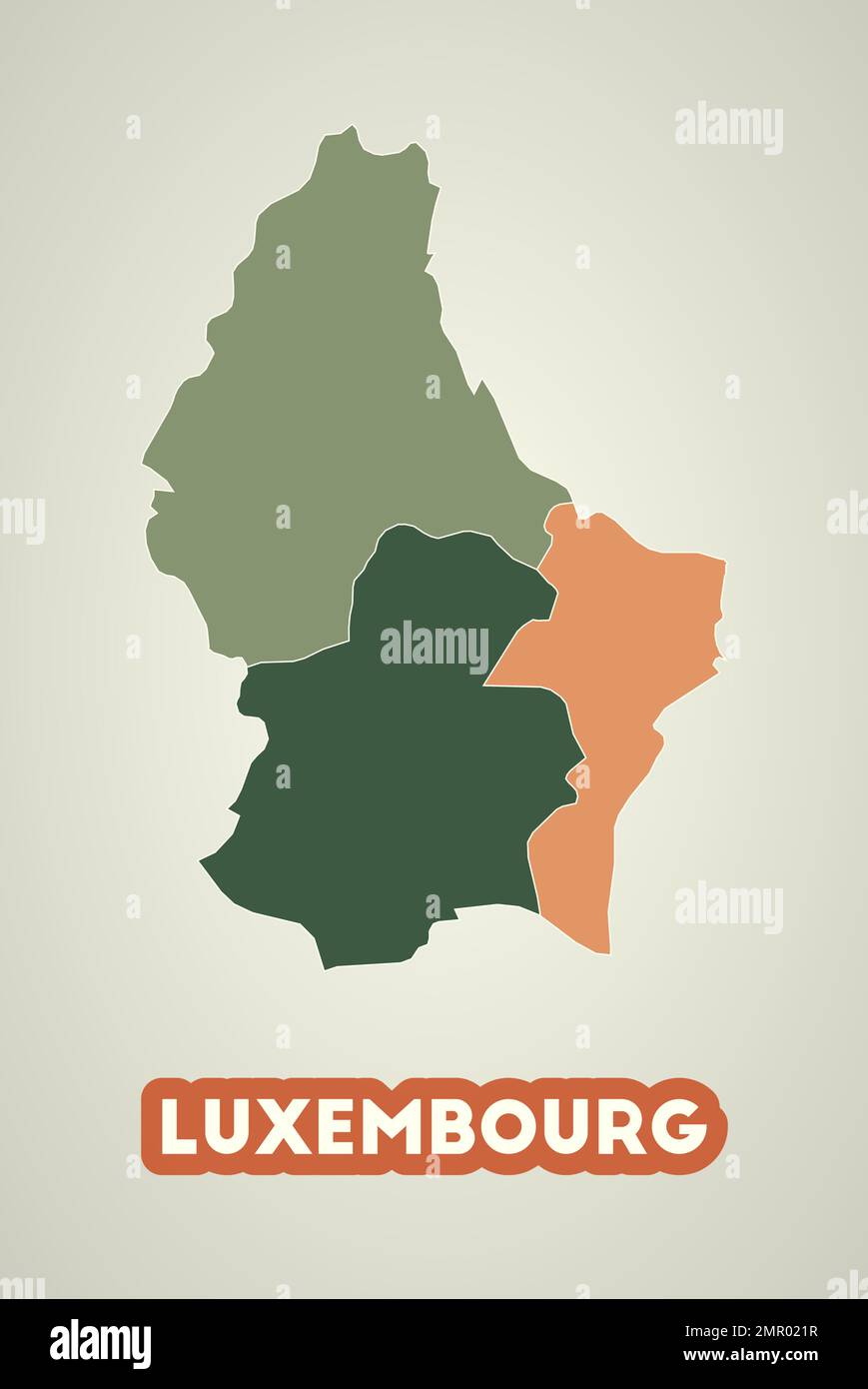 Luxembourg poster in retro style. Map of the country with regions in ...
