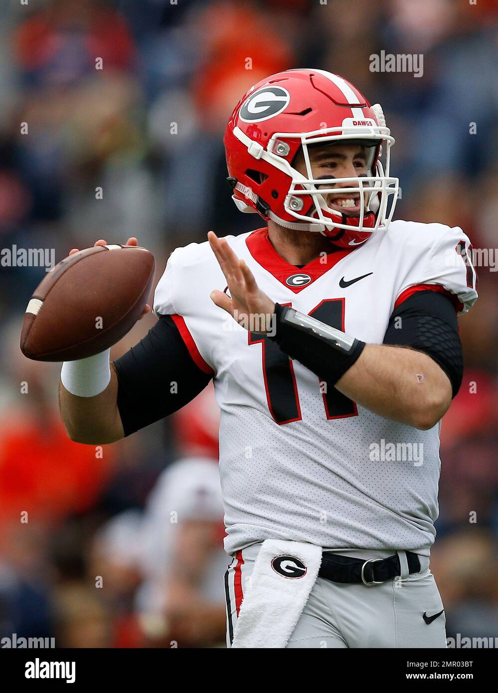 Georgia quarterback Jake Fromm sets back to pass before an NCAA college ...