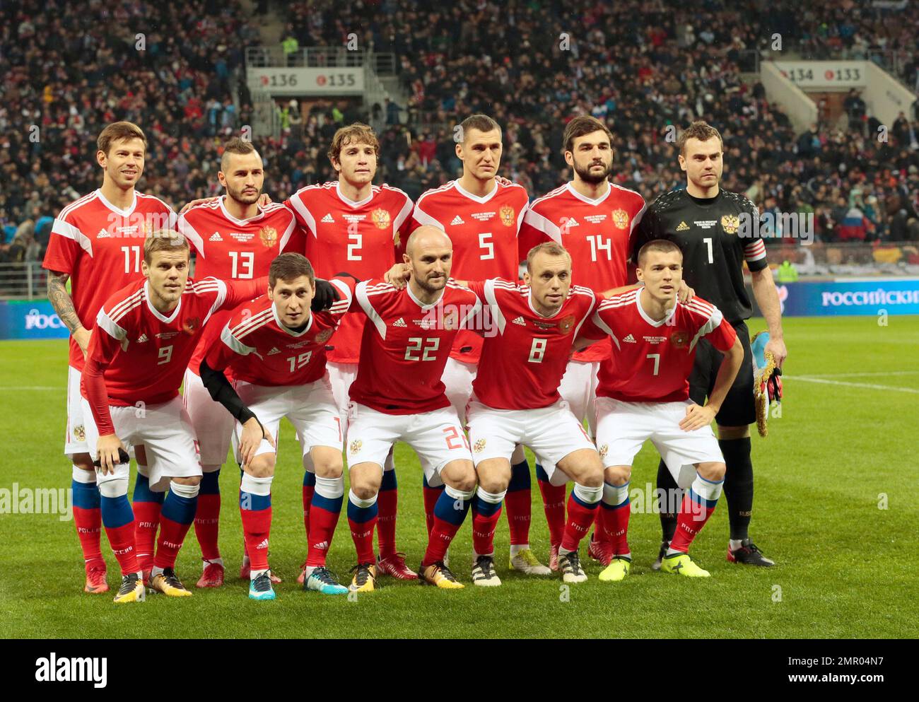 Russia's team players pose for a photo prior to their international ...