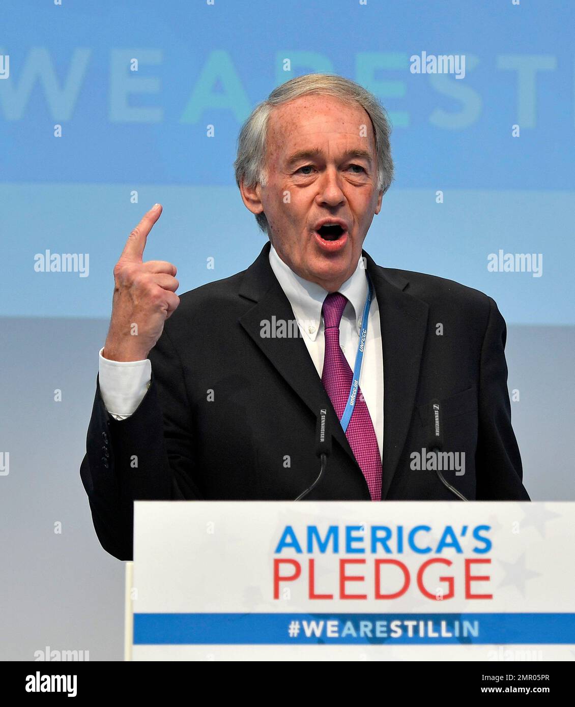 Senator Ed Markey speaks in the U.S. Climate Action Center during the ...