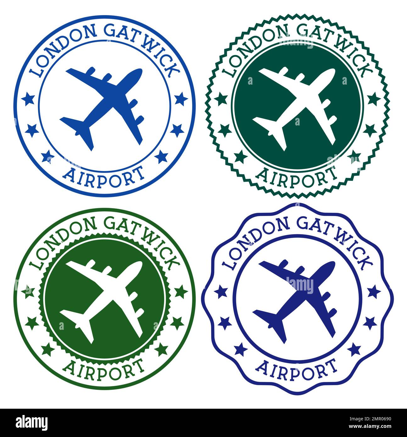 London Gatwick Airport. London airport logo. Flat stamps in material ...