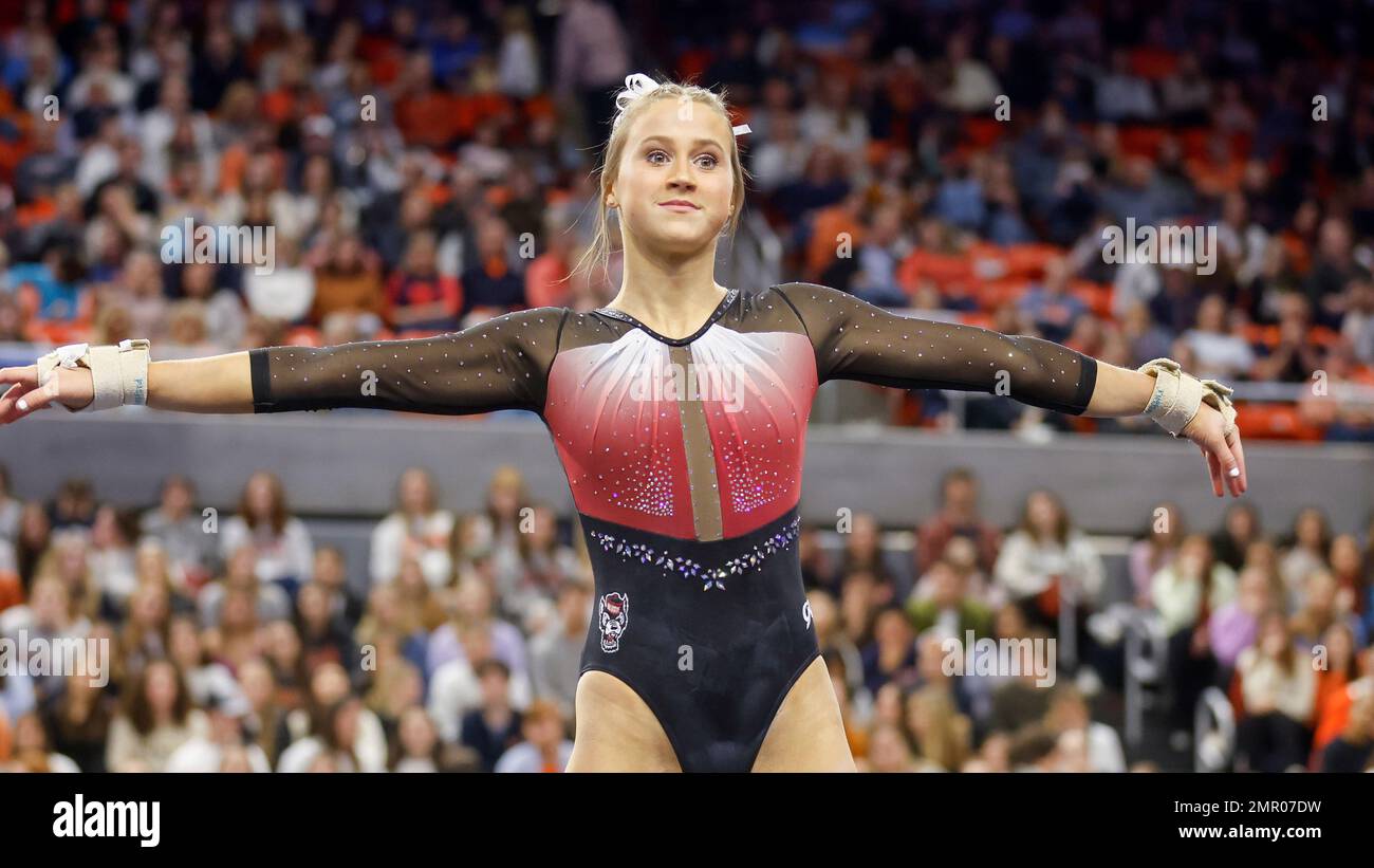 North Carolina State's Lauren Rutherford competes on the floor during ...