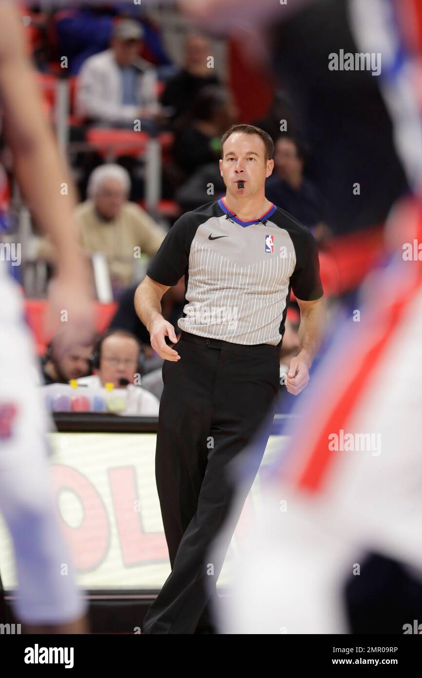 Referee Josh Tiven watches during the first half of an NBA basketball ...