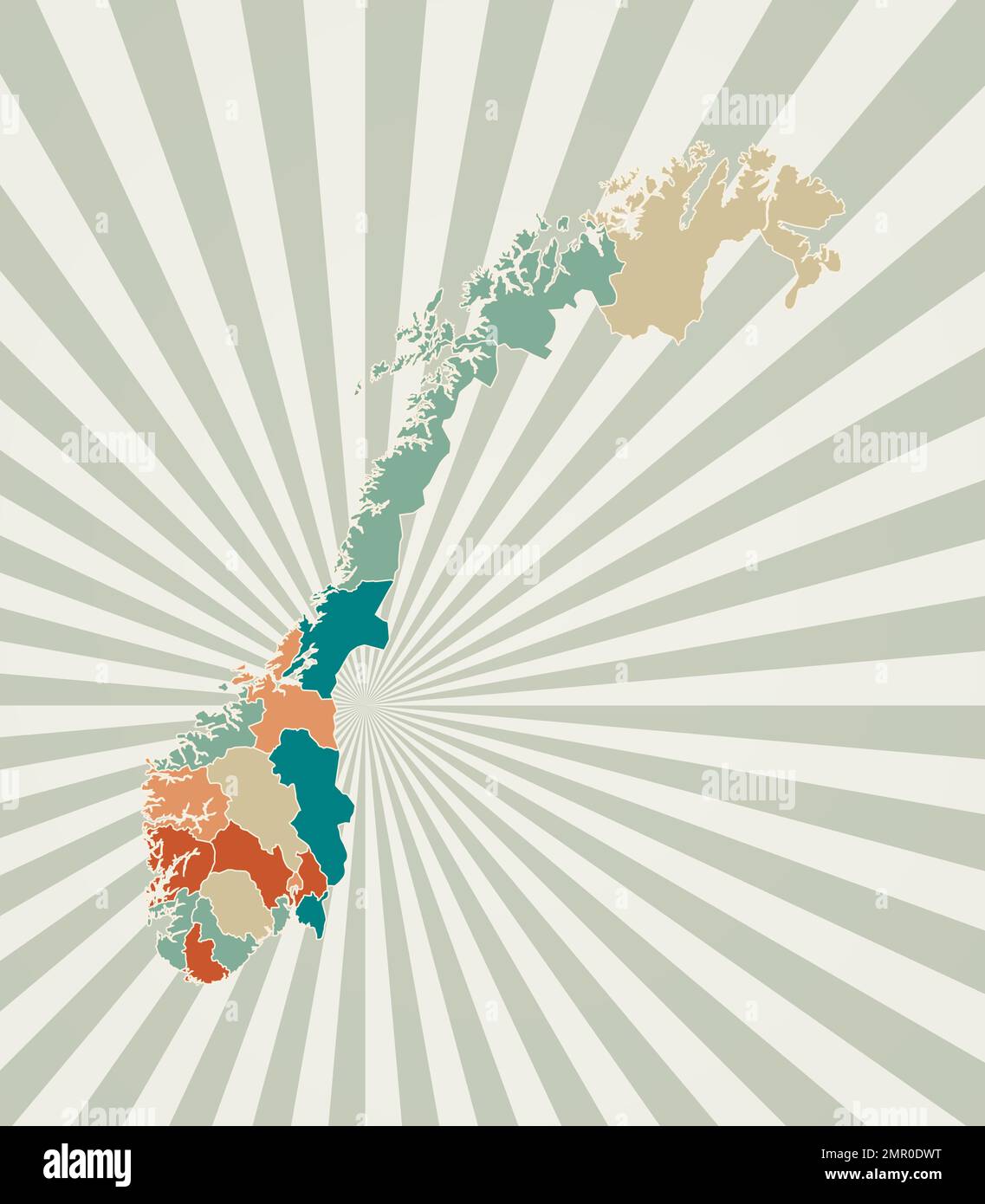 Norway map. Poster with map of the country in retro color palette ...