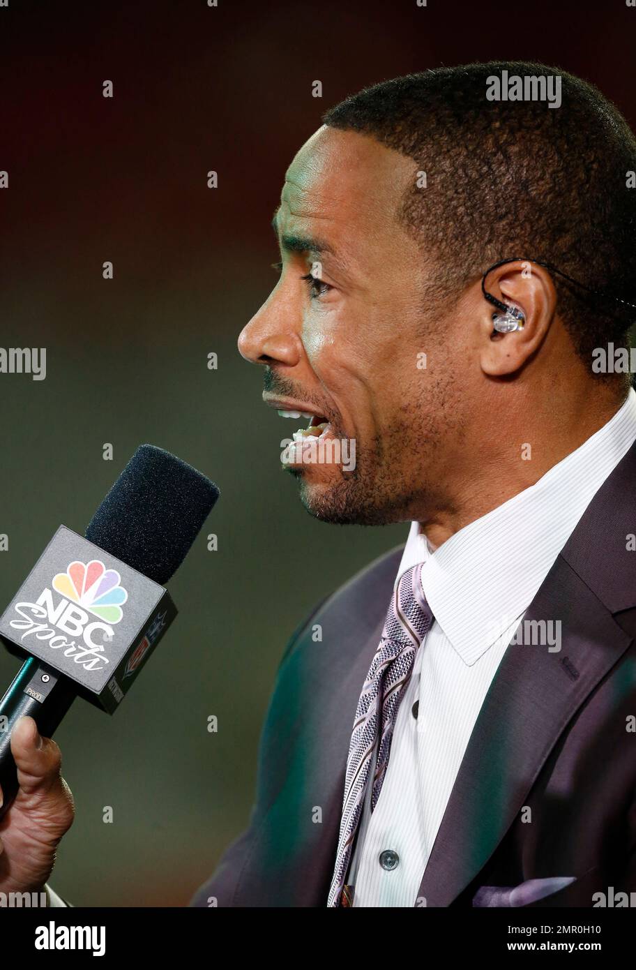 NBC Sports' Thursday Night Football host Rodney Harrison speaks during ...