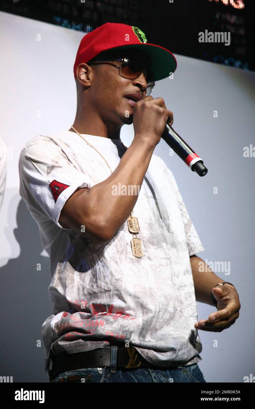 Rapper T.I. (Clifford Joseph Harris, Jr.) speaks to the audience during ...