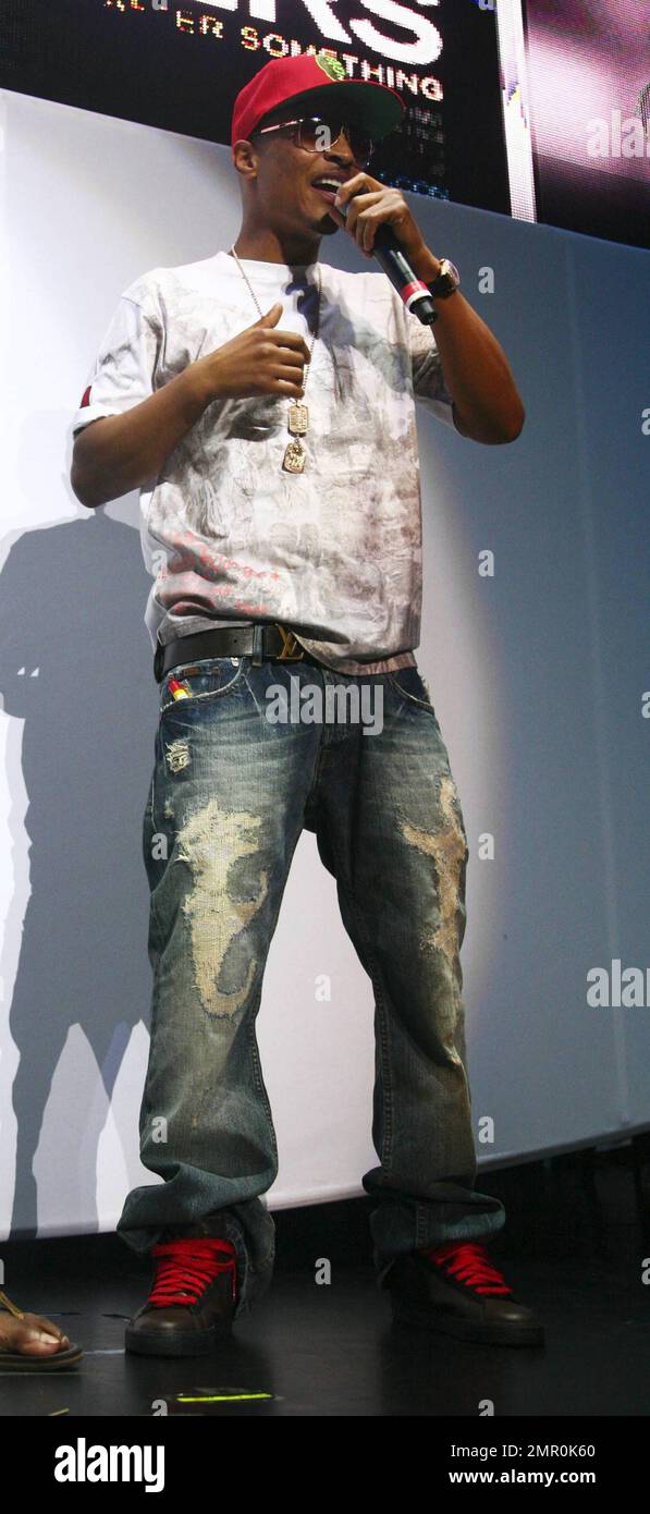 Rapper T.I. (Clifford Joseph Harris, Jr.) speaks to the audience during ...