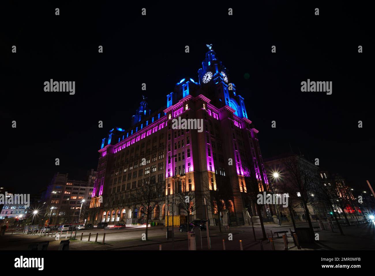 The Royal Liver Building in Liverpool, Merseyside, is illuminated as ...