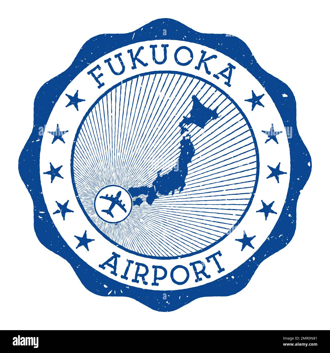 Fukuoka Airport stamp. Airport of Fukuoka round logo with location on ...