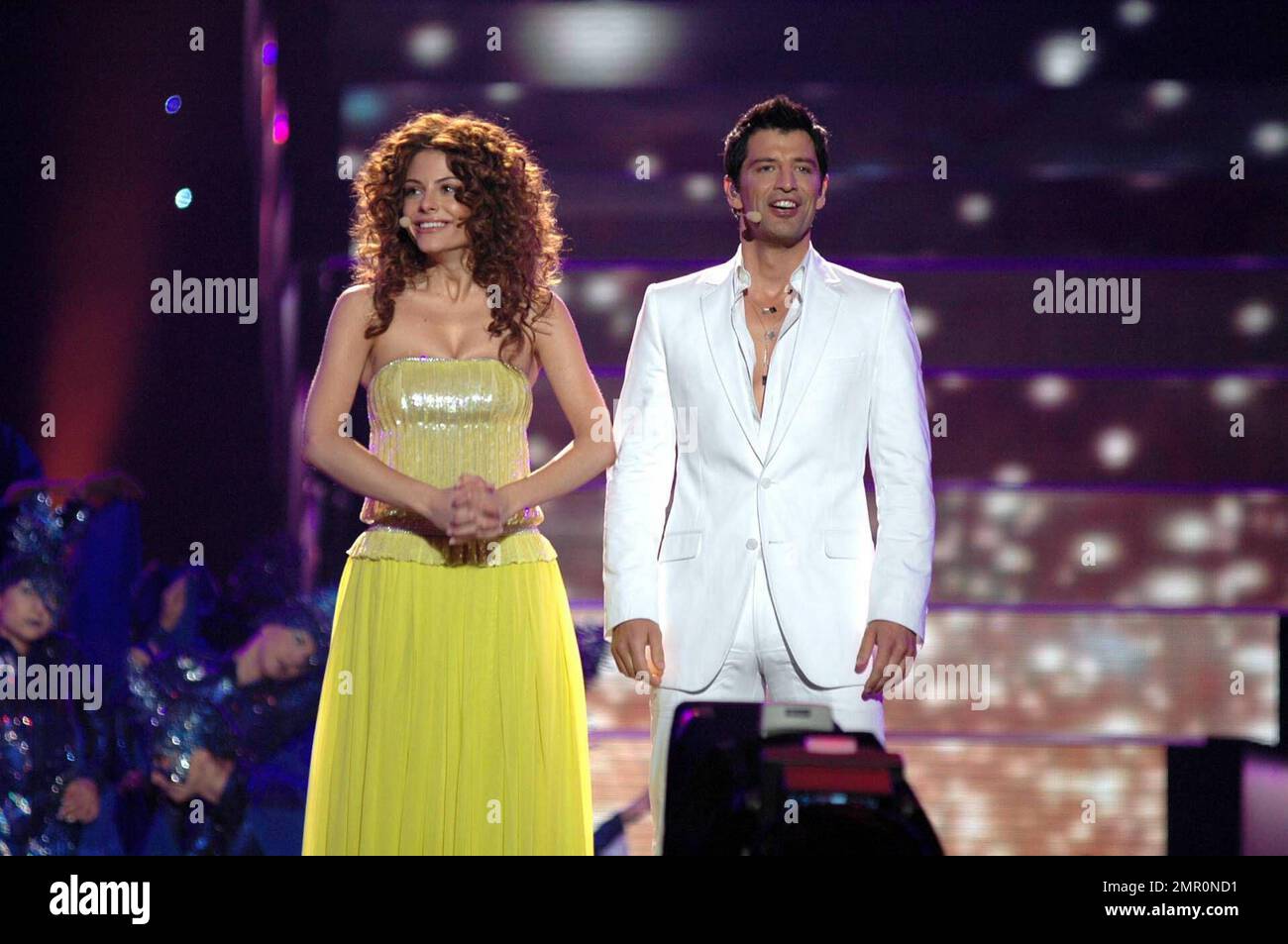Presenters Maria Menounos and Sakis Rouvas at the 2006 Eurovision Song ...