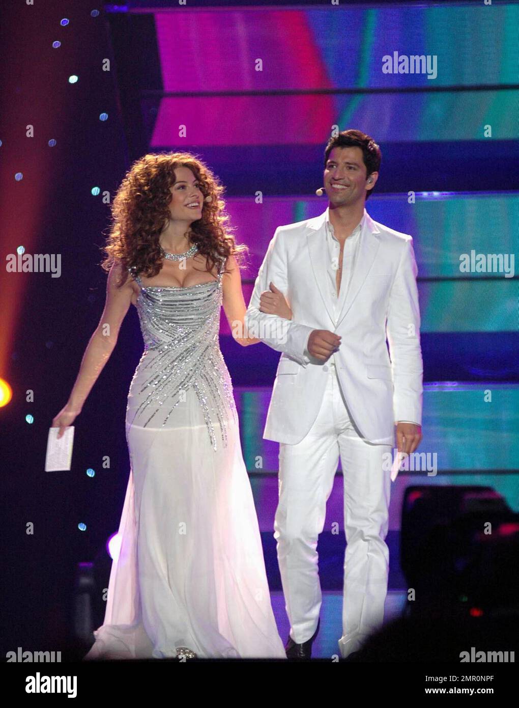 Presenters Maria Menounos and Sakis Rouvas at the 2006 Eurovision Song ...