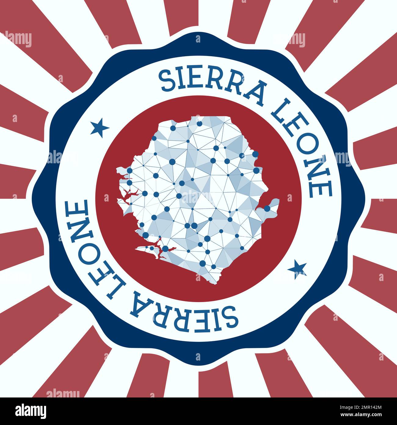 Sierra Leone Badge. Round logo of country with triangular mesh map and ...