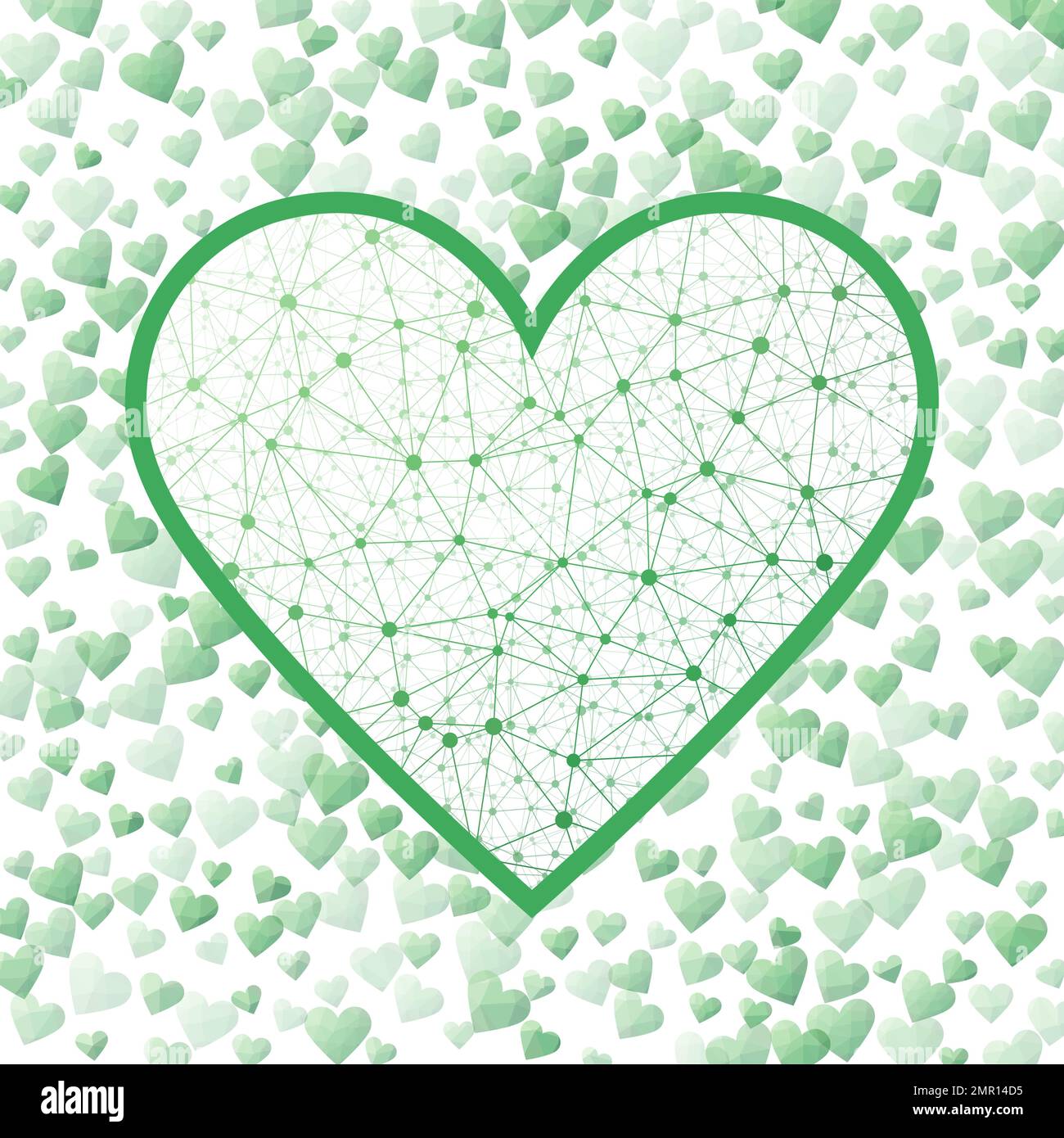Deep mesh heart. Geometric heart mesh in green color shades, green ...