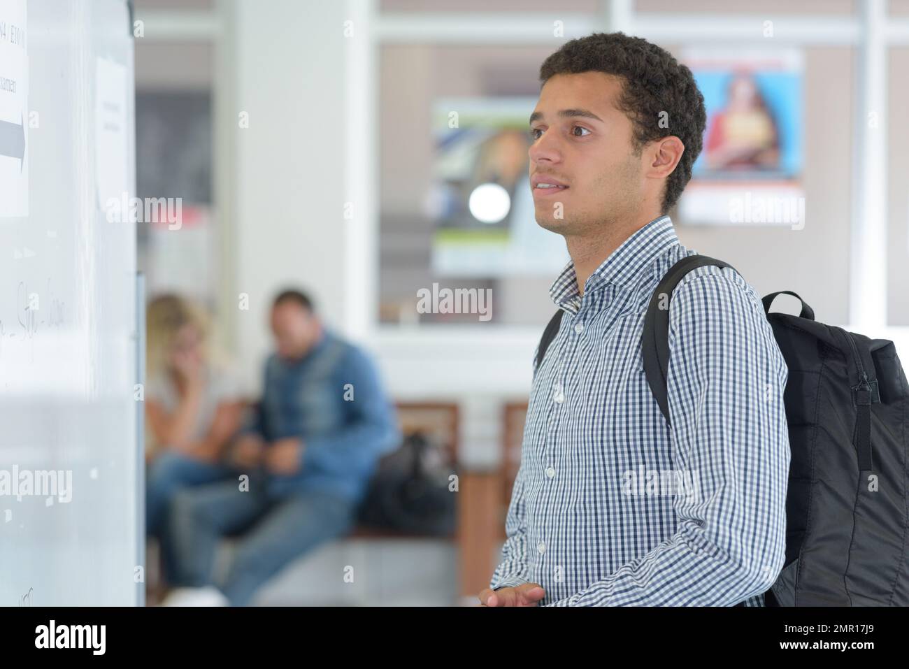 male college student looking at notice board Stock Photo - Alamy