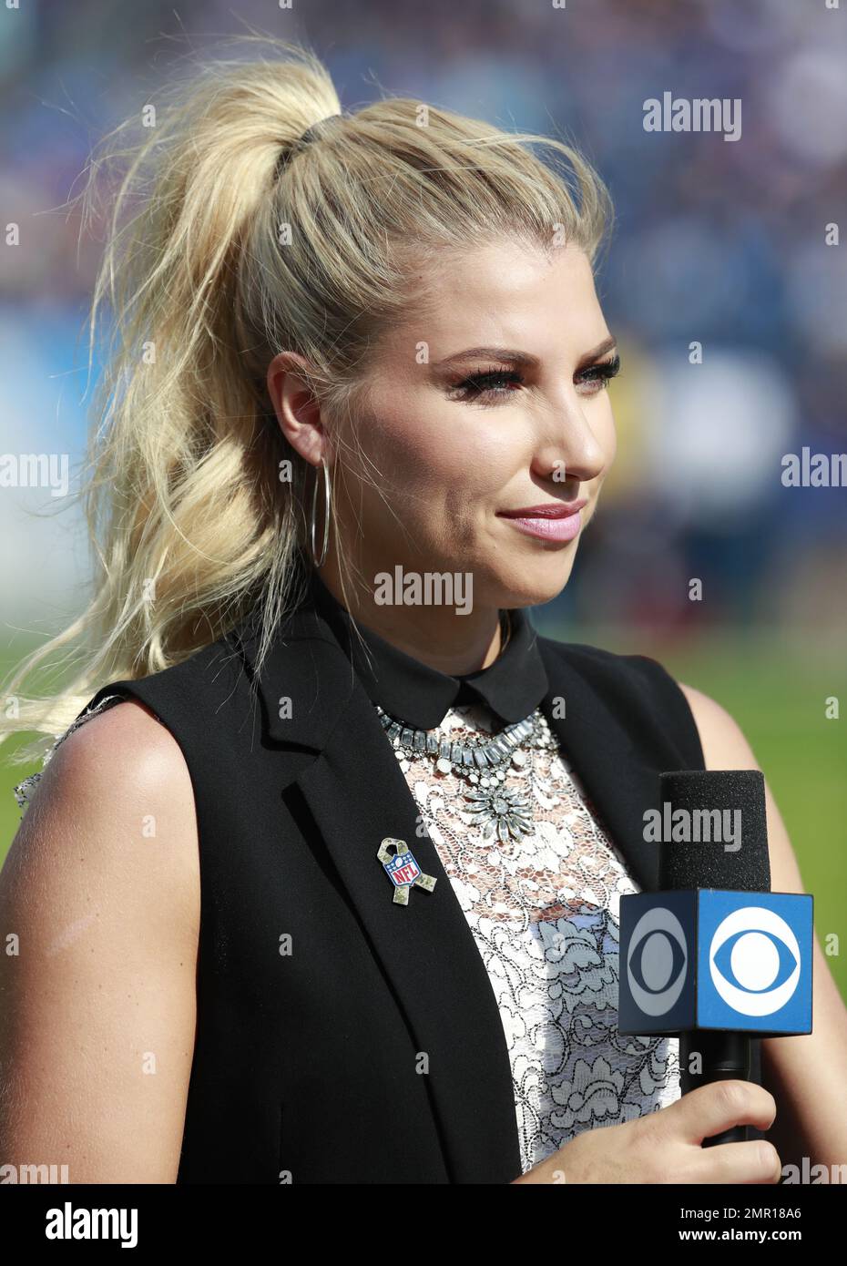 CBS sideline reporter Melanie Collins works the NFL football game ...