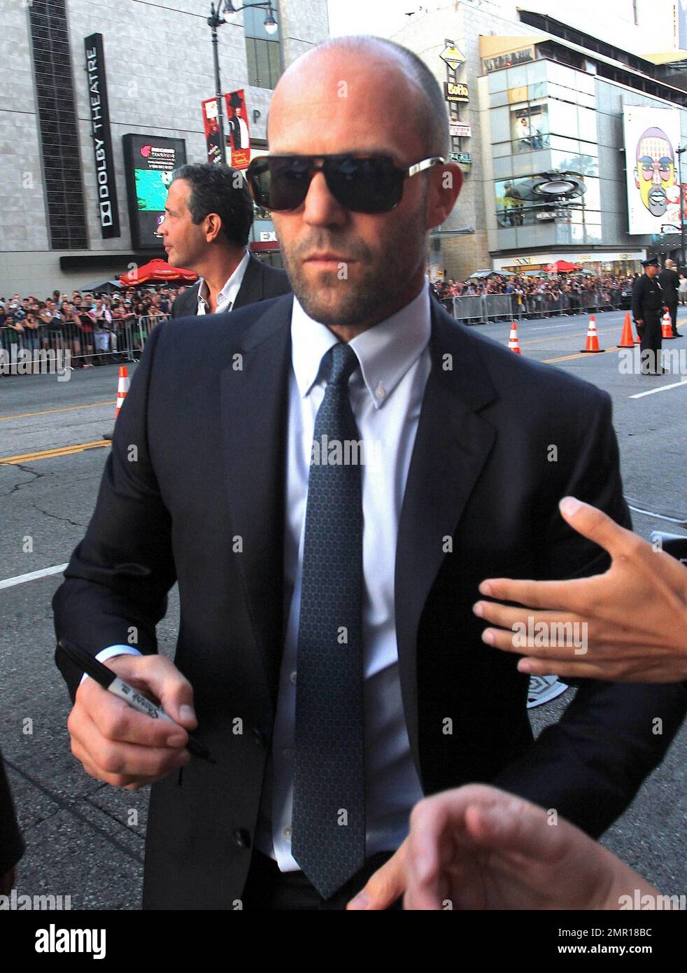 Jason Statham arrives at the premiere of "The Expendables 2" at Grauman ...