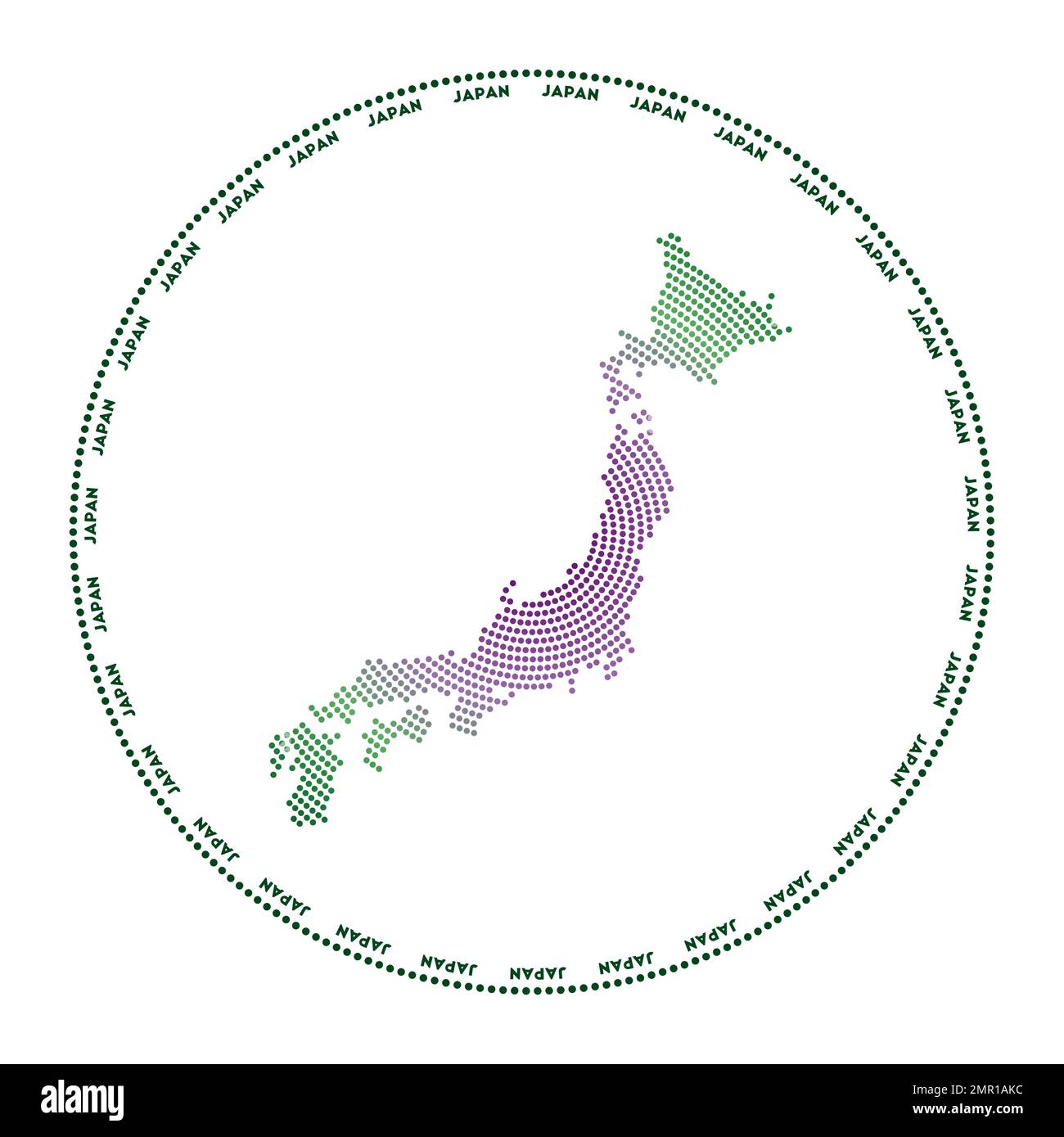 Japan round logo. Digital style shape of Japan in dotted circle with ...