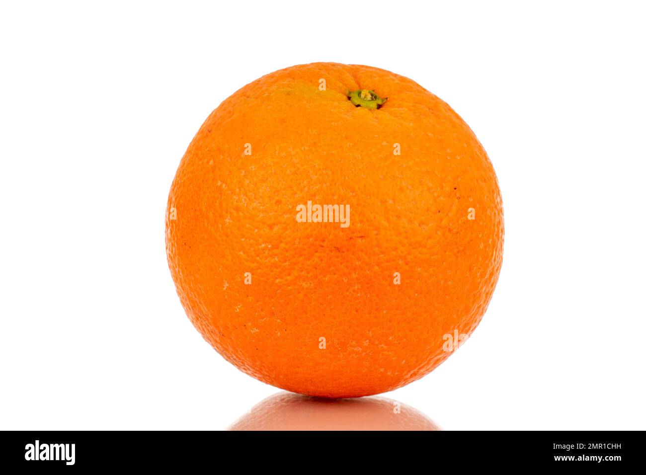 One unpeeled orange, macro, isolated on white background Stock Photo ...
