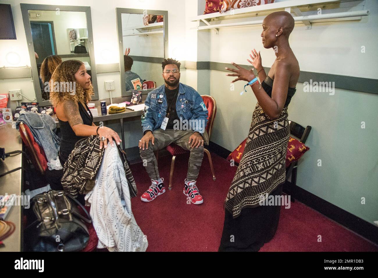 Aja Monet, from left, Phillip Agnew, and Tiffany Persons seen on day ...