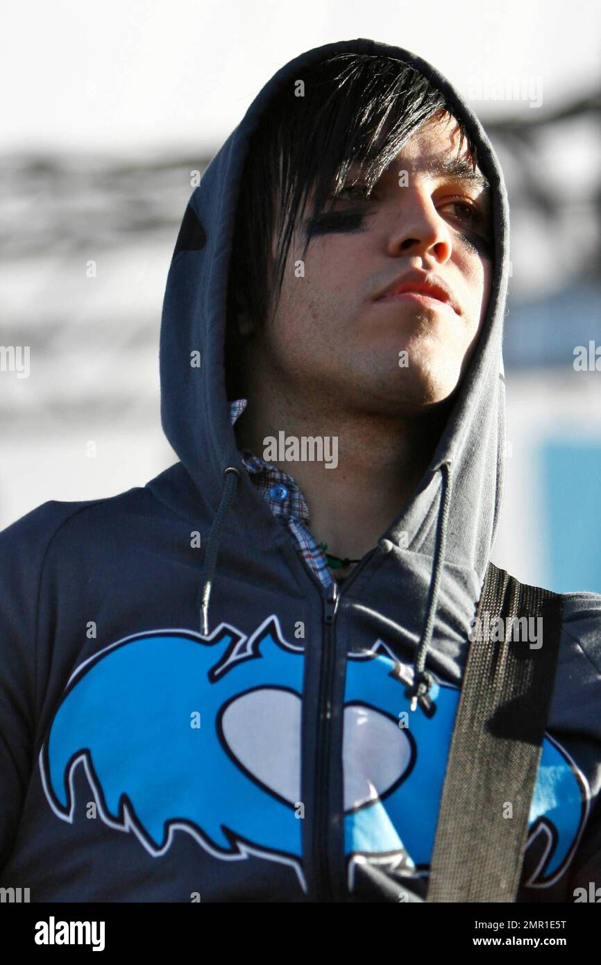Pete Wentz of Fall Out Boy performs at the Directv Celebrity Beach Bowl ...