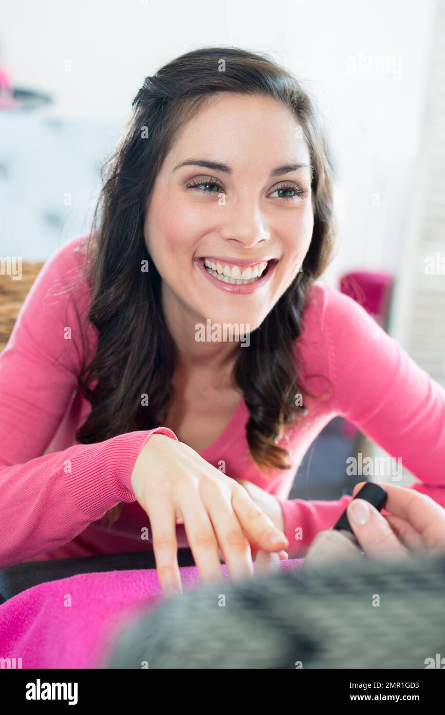 happy woman showing her hands Stock Photo - Alamy