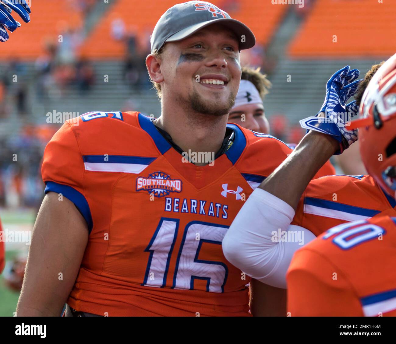 Sam Houston State's Jeremiah Briscoe is shown singing the school song ...