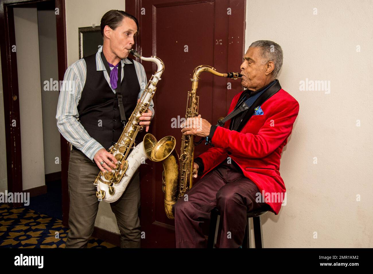 Clint Maedgen, left, and Charlie Gabriel of the Preservation Hall Jazz ...