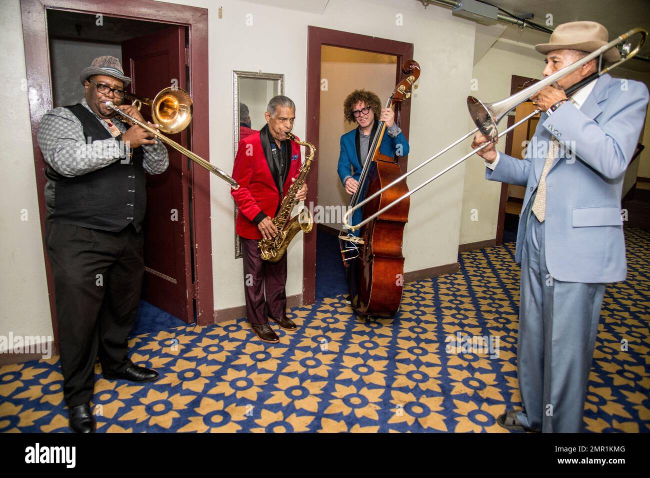 Ronell Johnson, from left, Charlie Gabriel, Ben Jaffe and Phil Ranelin ...