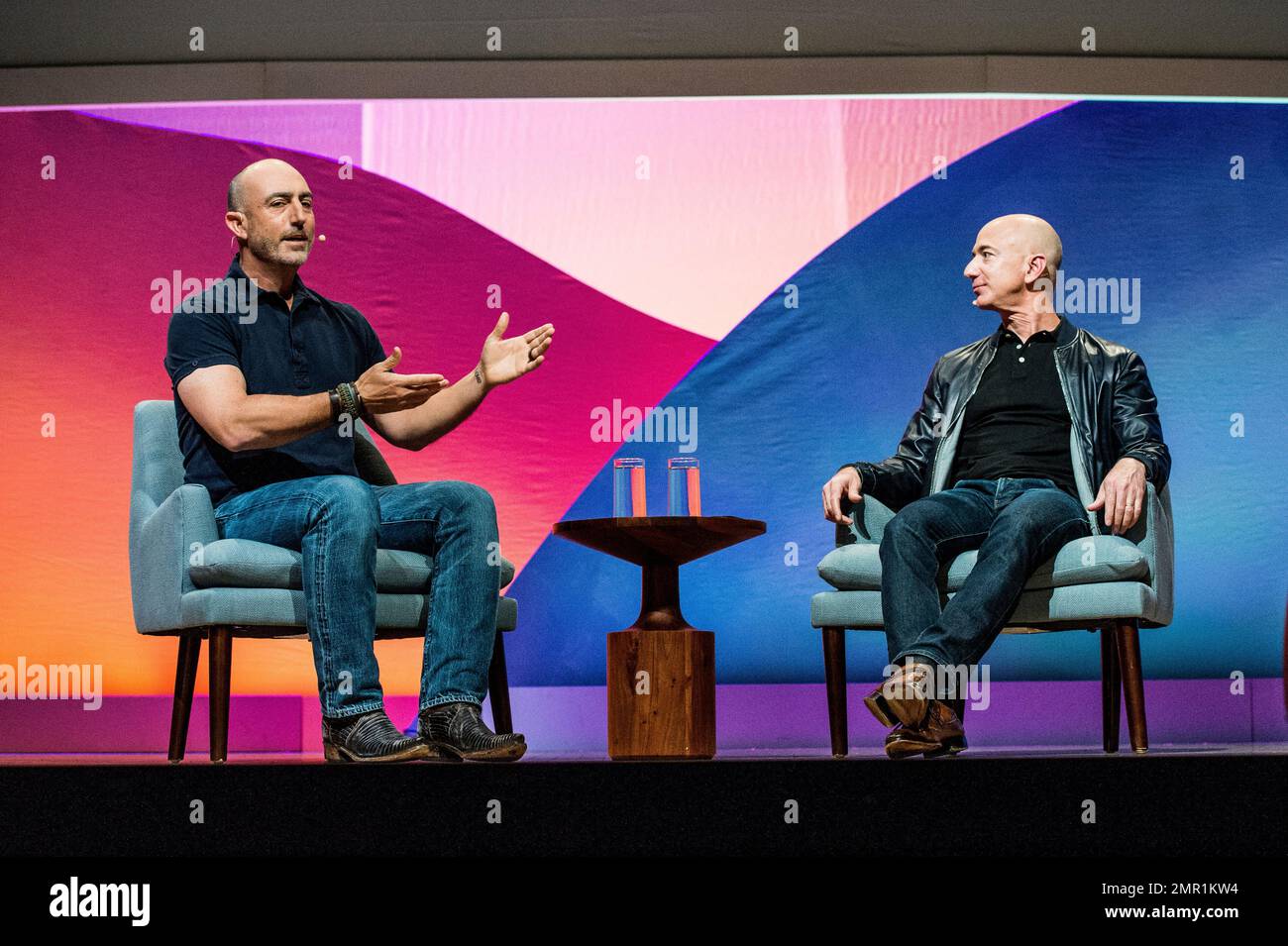 Mark Bezos, left, and Jeff Bezos seen on day two of Summit LA17 in ...