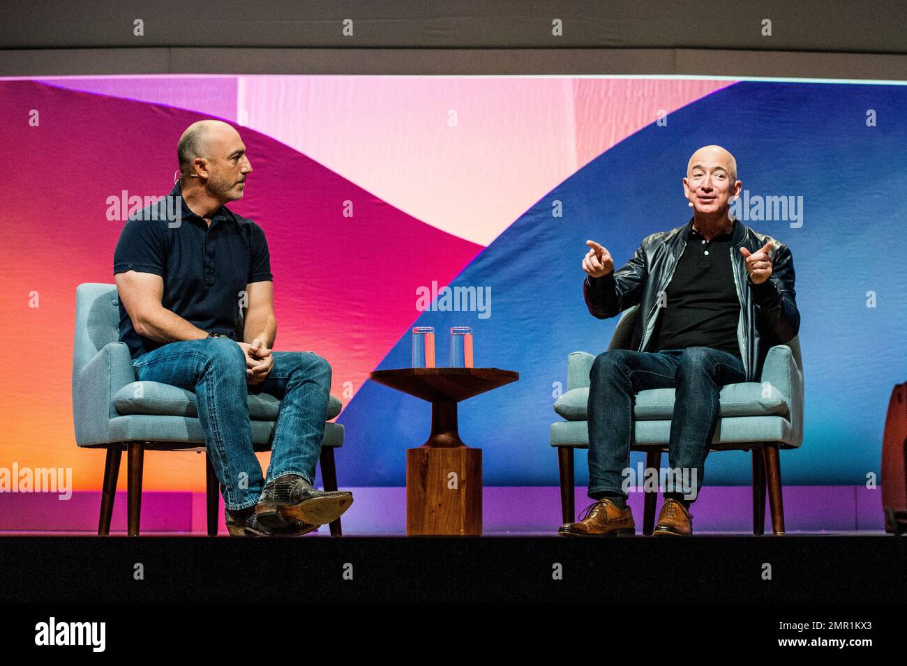 Mark Bezos, left, and Jeff Bezos seen on day two of Summit LA17 in ...