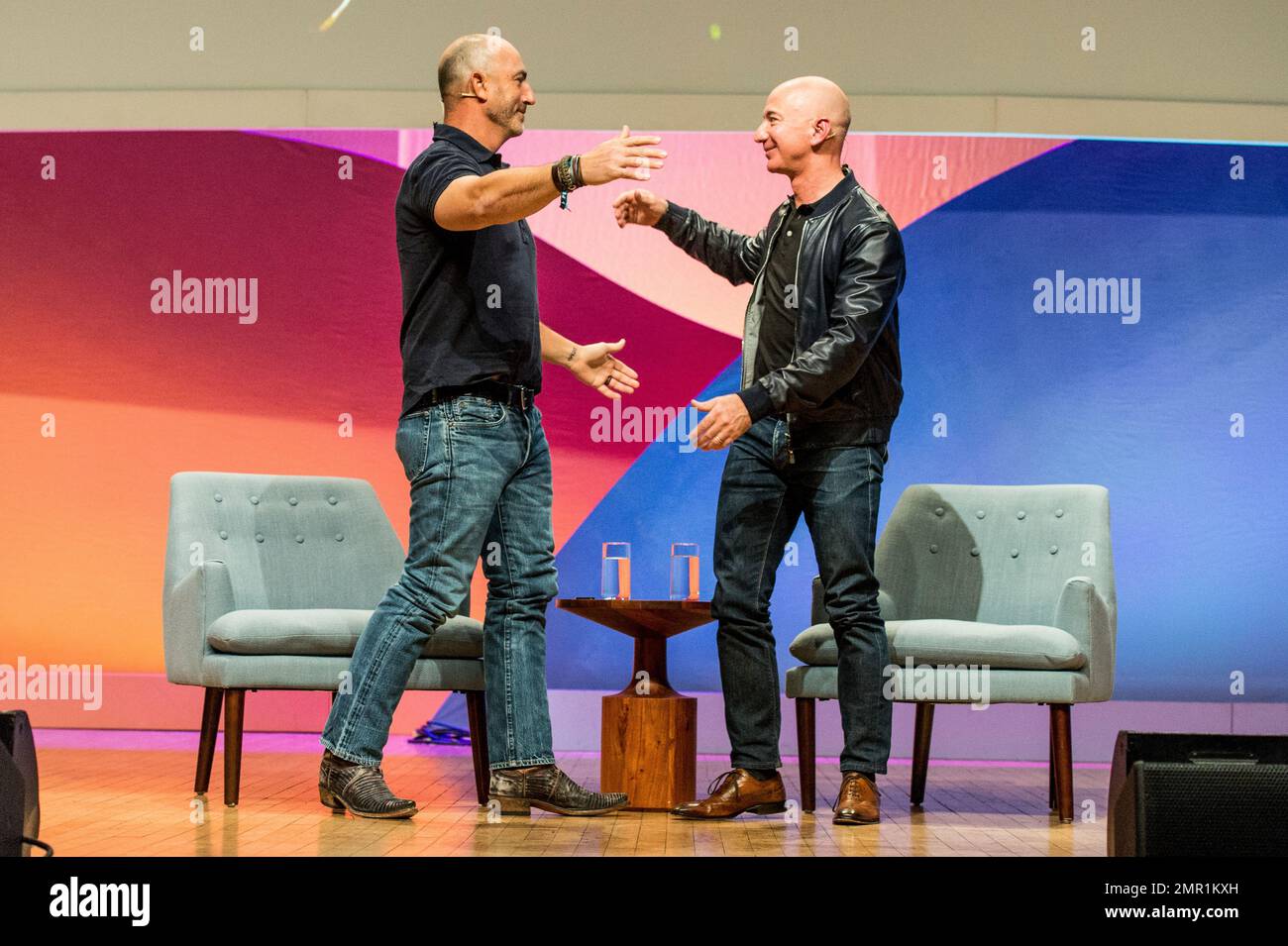 Mark Bezos, left, and Jeff Bezos seen on day two of Summit LA17 in ...