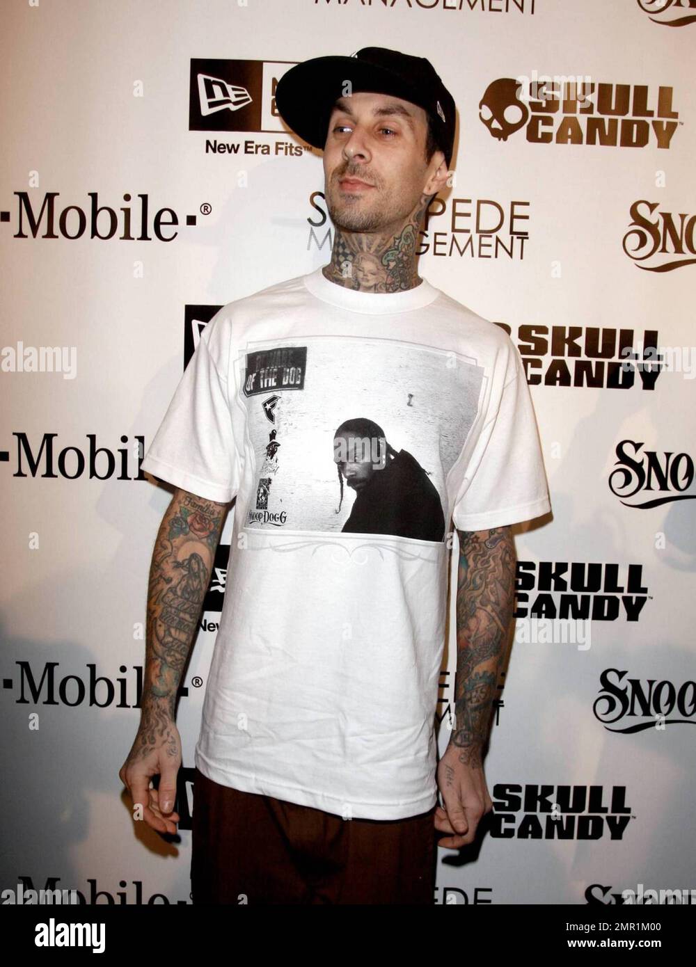 Travis Barker at the Famous Stars and Straps celebration with Snoop ...