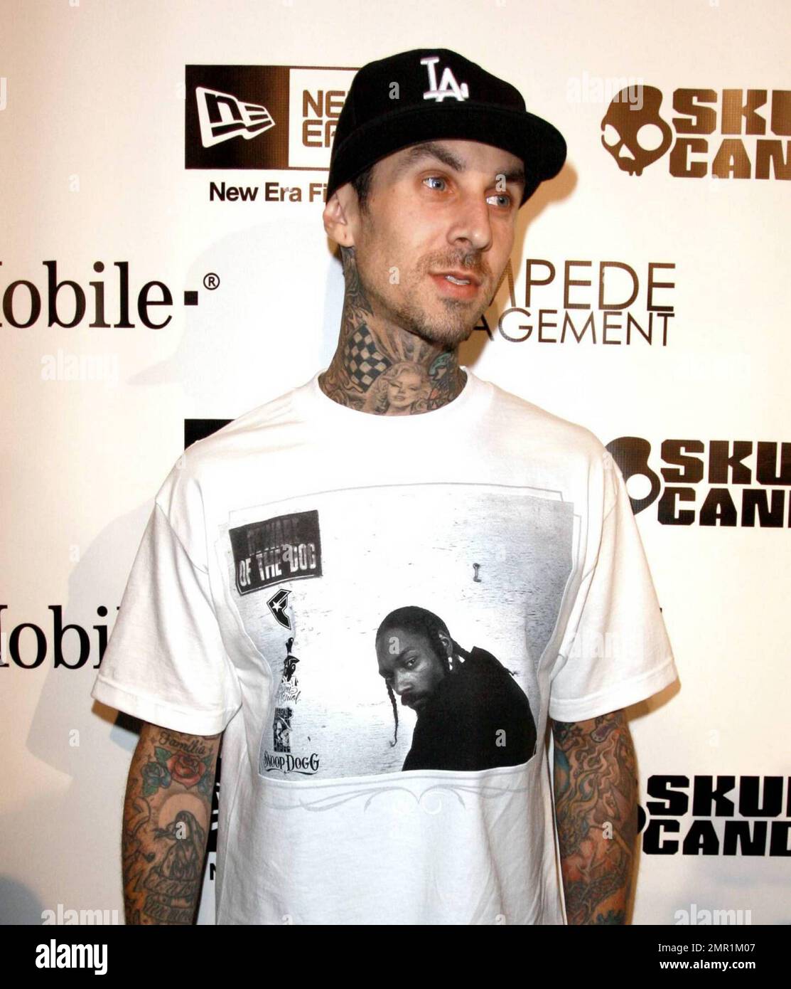Travis Barker at the Famous Stars and Straps celebration with Snoop ...