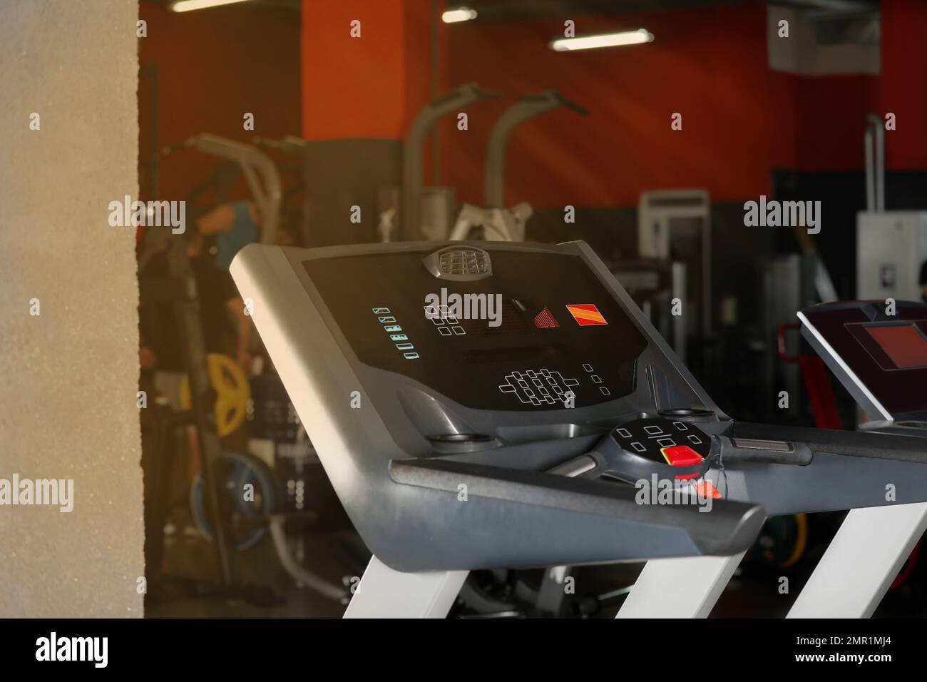 Black treadmill in gym. Modern sport equipment Stock Photo - Alamy