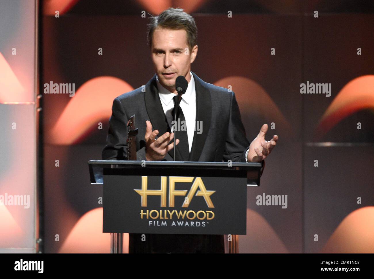 Sam Rockwell accepts the Hollywood supporting actor award for "Three Billboards Outside Ebbing ...