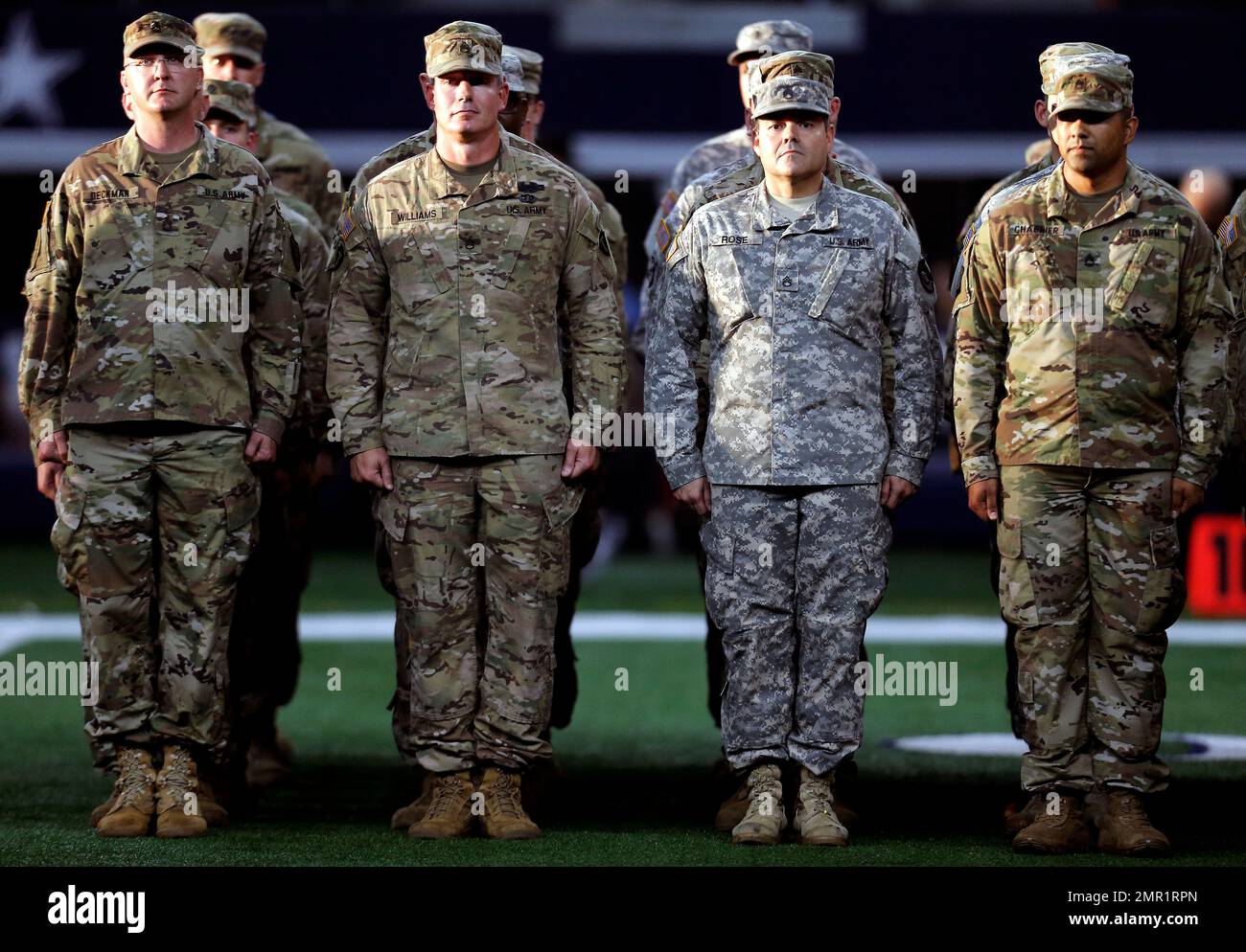 Soldiers with the U.S. Army are honored during halftime of an NFL ...