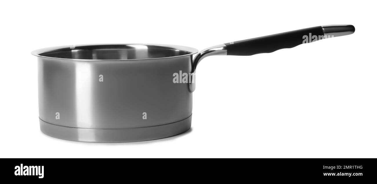 Empty modern steel saucepan isolated on white Stock Photo - Alamy