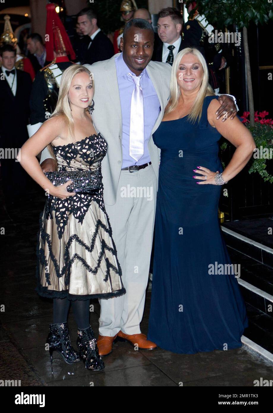 Vanessa Feltz (L), boyfriend Ben Ofoedu and daughter Allegra pose on a ...