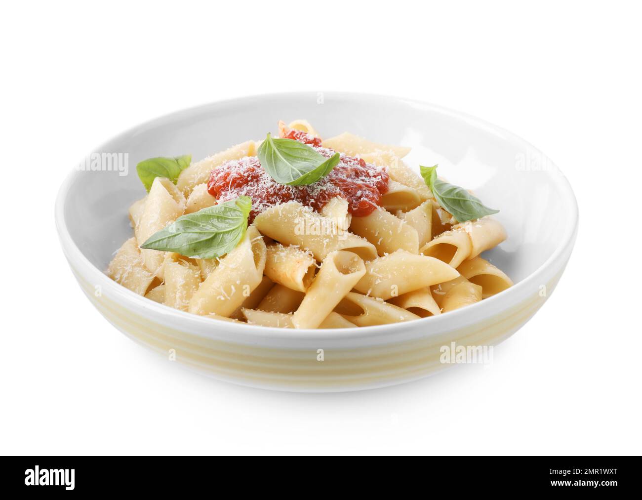 Delicious maltagliati pasta with tomato sauce isolated on white Stock ...